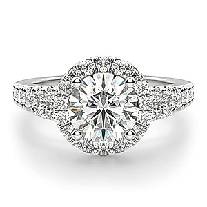 Kiara Gems 3.50 CT Round Cut Colorless Moissanite Engagement Ring Wedding Band Gold Silver Eternity Solitaire Ring Halo Ring Vintage Antique Anniversary Promise Gift Her, Designer Bridal Ring (12)