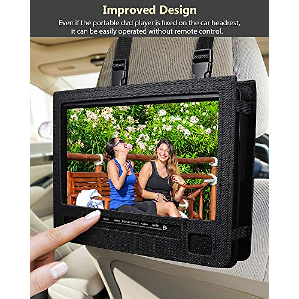 UEME Portable DVD Player for Car with 10.1" HD Swivel Display Screen, Car Charger, Support CD/DVD/SD Card/USB, Car Headrest Holder, Improved Button Design
