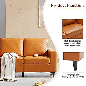 EMKK 75 inch Large Sofa, Modern 3 Seater Couch Furniture, Three-seat Classic PU Leather Settee Back for Living Room, Apartment and Small Space, Gray, Brown