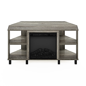 Furinno Jensen Corner Fireplace TV Stand with 4 Open Compartments for TV up to 55 Inches, French Oak Grey