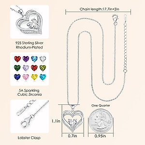 CDE Birthday Gifts Mother's Day Gift for Women & Her, Necklaces Jewelry for Women, Girlfriend Birthday Gifts for Wife, 925 Sterling Silver Birthstone Heart Pendant Necklaces for Women