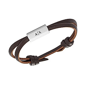 A|X ARMANI EXCHANGE Men's Brown Leather ID Bracelet (Model: AXG0096040)