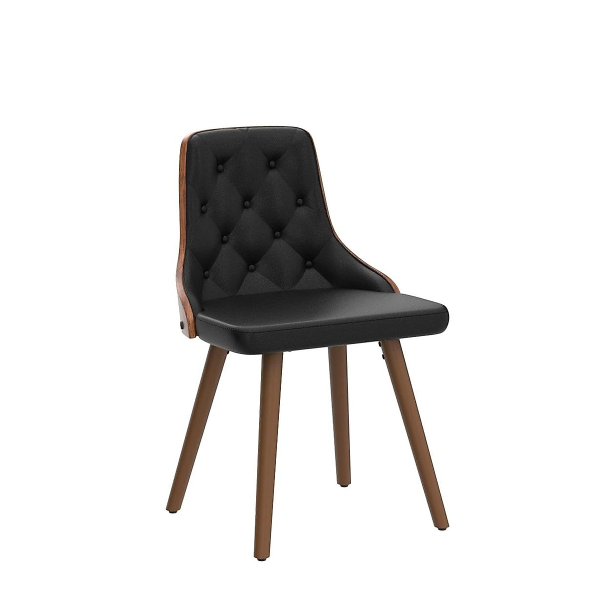 Aowos Dining Chairs Set of 2, Mid Century Modern PU Leather Upholstered Kitchen Chairs with Walnut Back and Iron Legs, Comfortable Seating for Kitchen, Dining Room, Bar Counter, Living Room (Black)