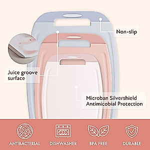 Neoflam Microban Protection Cutting Board 3 Piece Set, Stain & Odor/BPA Free, Reversable Board, Upgraded Larger Juice Groove, Non-Slip EZ Grip Handle, Dishwasher Safe, Pastel