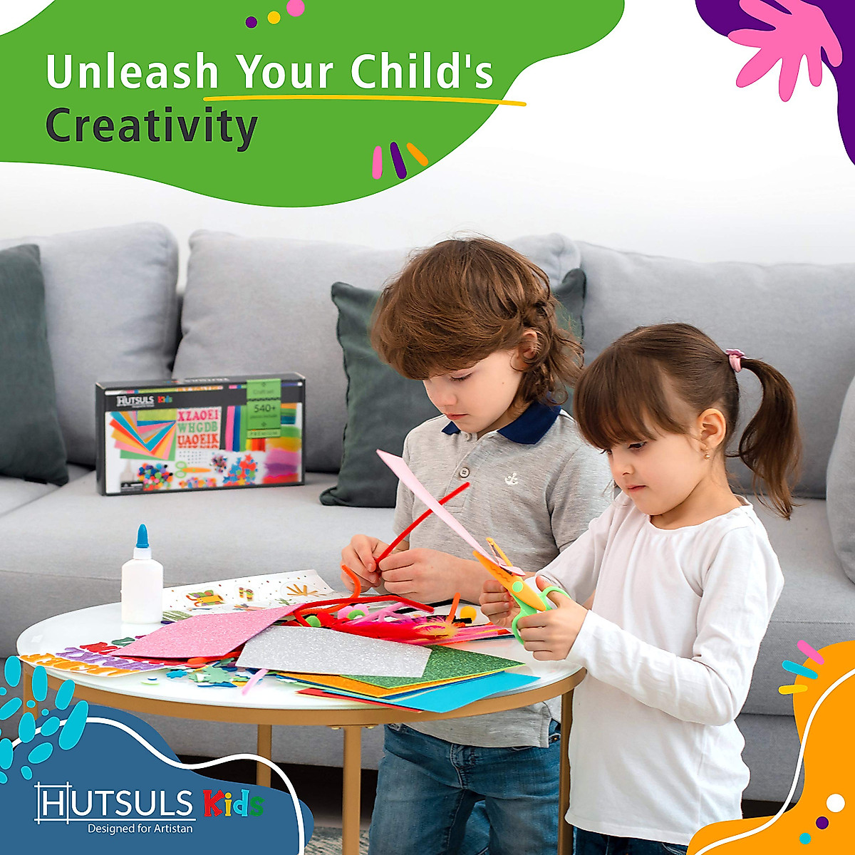 Hutsuls Kids Arts and Crafts Supplies - Toddler Craft Supplies & Materials - Preschool Craft Kits for Kids Ages 5-7 - Ultimate Crafting Kit for Children, Girls, Boys - Pipe Cleaners, PomPoms, Stickers