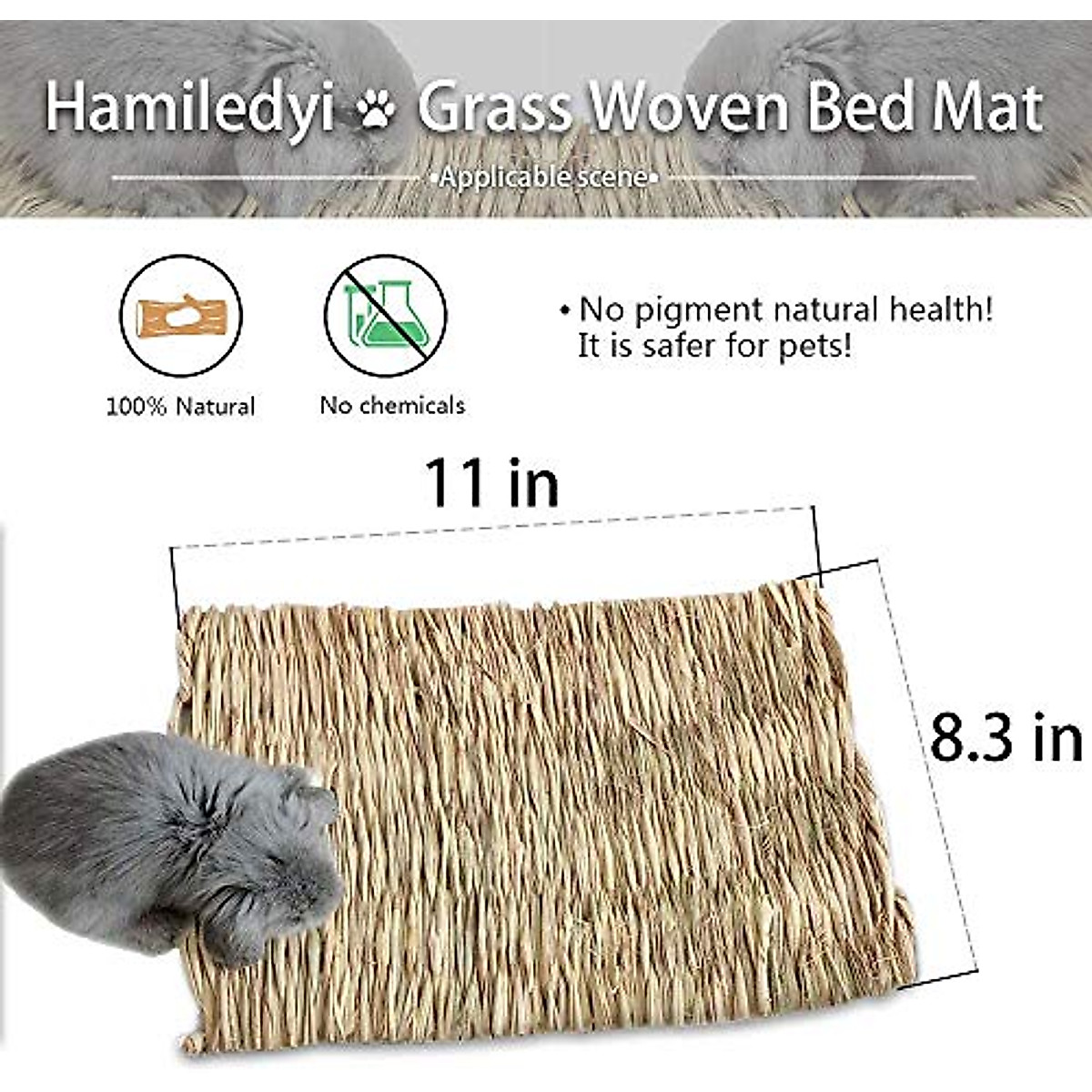 Grass Mat for Rabbit Bunny Chew Toys Woven Bed Mat for Guinea Pig Chinchilla Squirrel Hamster Cat Dog and Small Animal (8PCS Grass mat)