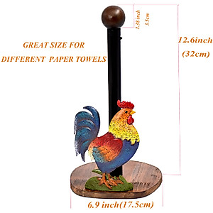 Paper Towel Holder Stand, Paper Towel Holder Countertop Wood with Rooster Decorations for Kitchen Farmhouse Villa Apartment Rooster Decor (Rooster)