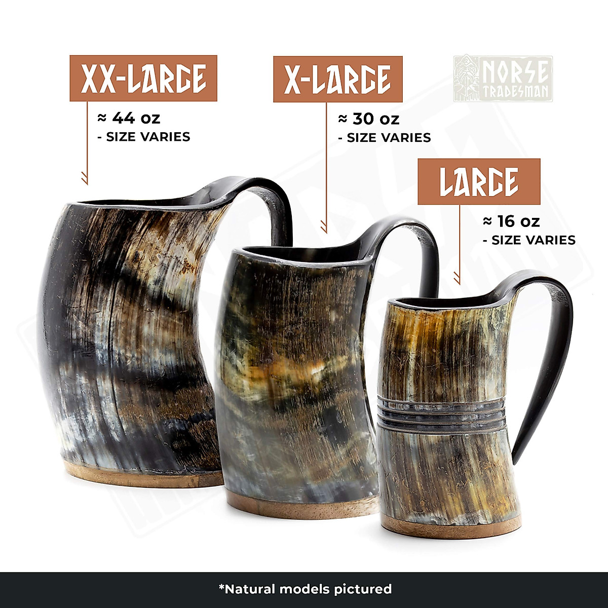 Norse Tradesman Personalized Engraved Viking Drinking Horn Mug - Holiday Themed Designs and Submit Your Text for Engraving - Multiple Tankard Sizes & Engraving Options