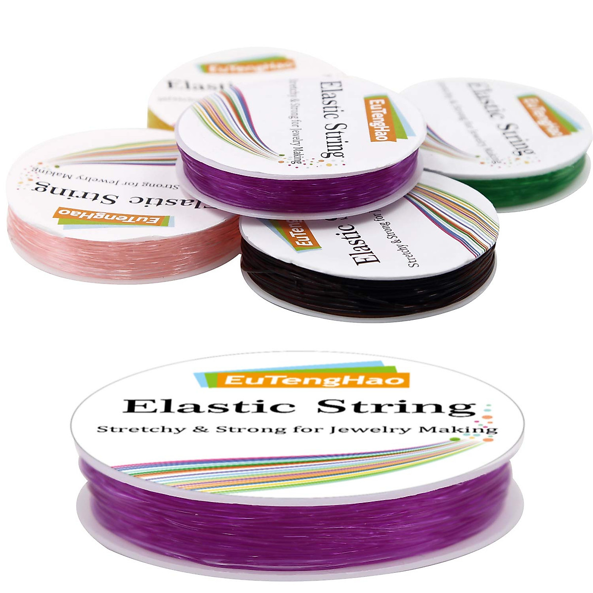EuTengHao 10 Packs Crystal String 0.8mm Elastic String Elastic Cord Stretchy Bracelet String Bead Cord for Bracelet, Beading Jewelry Making（10 Colors, 150m）