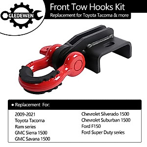 Gledewen Front Tow Hooks Mounting Bracket, with 3/4" D Ring Shackle (2 Pack), with 7/8" Screw Pin and Shackle Isolator & Washers Kit, Compatible with 2009-2021 Toyota Tacoma