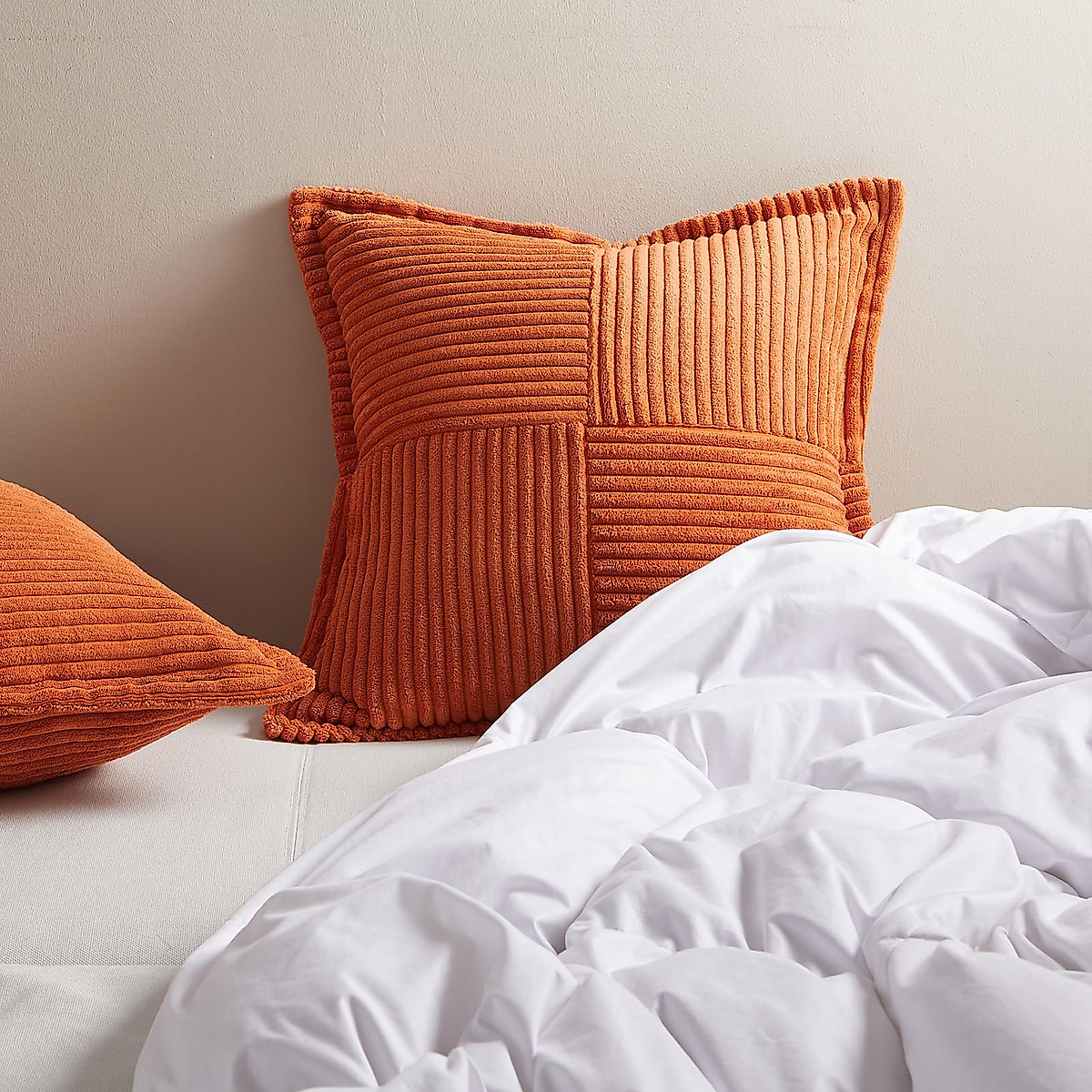 Topfinel Fall Broadside Throw Pillow Cover with Splicing 18x18 Set of 2, Super Soft Corduroy Couch Pillow Covers Decorative Textured Corduroy Throw Pillows for Couch Bed(18 x 18 inch/Burnt Orange)