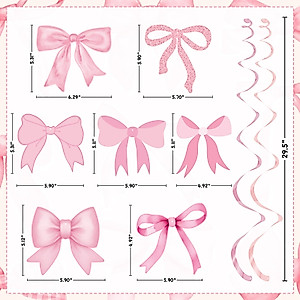 Pink Bow Party Hanging Swirls Decorations, Girl Bow Theme Birthday Party Decortions, Coquette Birthday Party Bow Party Decorations for Bow Birthday Baby Shower Bridal Shower Bachelorette Party Decor