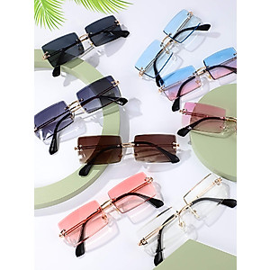 10 Pairs Rimless Sunglasses Rectangle 90s Retro Sunglasses Trendy Y2k Sunglasses Frameless Square Glasses Eyewear for Men Women (Romantic Color)