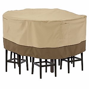 Classic Accessories Veranda Water-Resistant 94 Inch Tall Round Patio Table & Chair Set Cover, Outdoor Table Cover