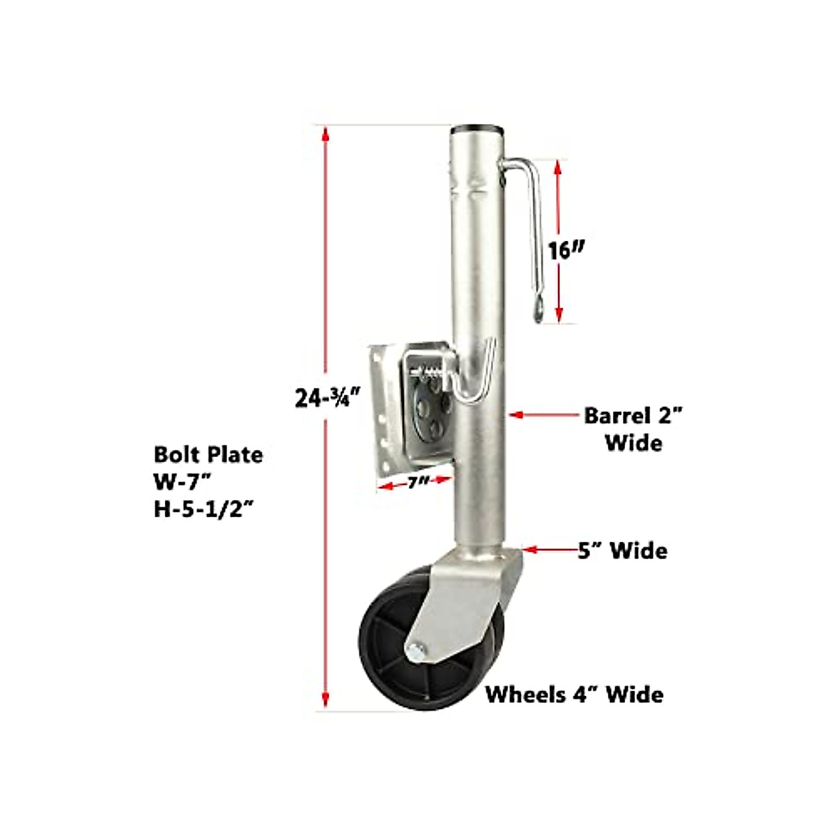 Mytee Products Swivel Trailer Tongue Jack with Dual Wheels, 2000 Lbs. Capacity | Heavy-Duty Trailer Jack with Rubber Wheel for RV, Boat, Utility & Marine Trailers