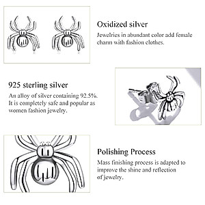 Vintage Spider Stud Earrings for Women Girls 925 Sterling Silver Hypoallergenic Halloween Small Animal Pet Cartilage Tragus Post Creative 3D Jewelry Unique Gifts for Friend