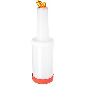 Carlisle FoodService Products Stor N' Pour Plastic Easy Pour Set, Pour Spouts, Bar Supplies with Complete Unit for Bar, 1 Quart, Orange