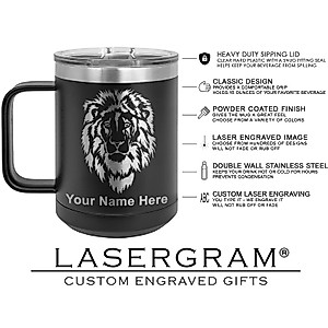 LaserGram 15oz Vacuum Insulated Coffee Mug, Barber Shop Pole, Personalized Engraving Included (Black)