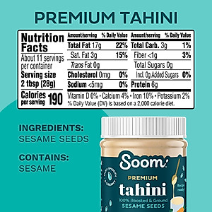 Soom Foods Ground Sesame Tahini Paste 11oz (2 Pack) | Silky Smooth Texture in Hummus, Dips, Salad Dressings | Vegan, Nut-Free, Gluten-Free, Kosher, Keto, Paleo, Whole30