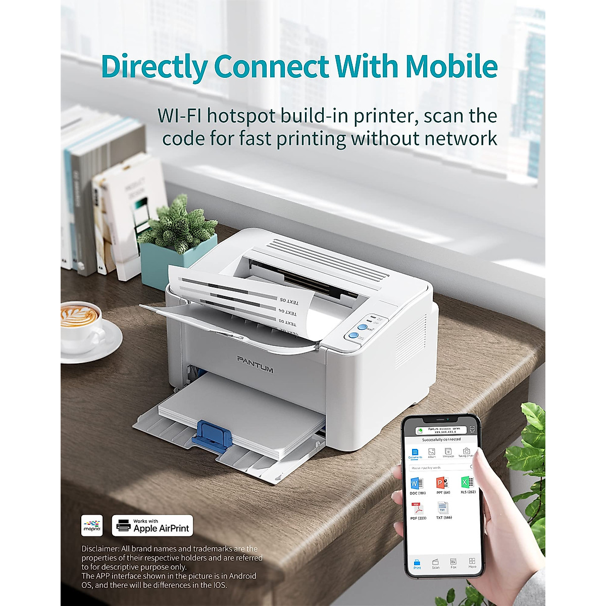 Pantum Wireless Small Laser Printer Black and White Monochrome Laser Printer for Home Use with Mobile Printing and School Student, P2502W with PB-211 Toner