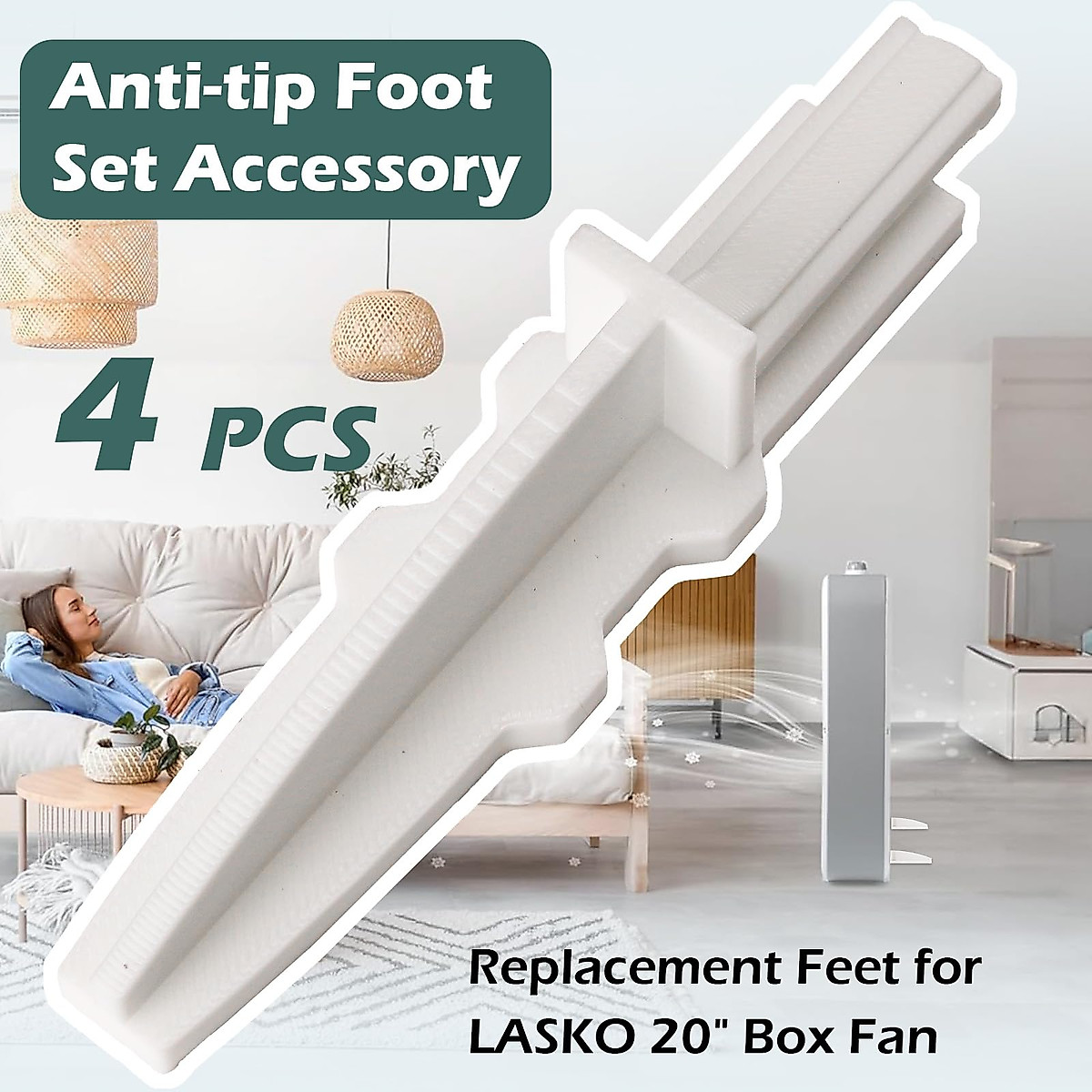 EAORBD Box Fan Replacement Feet for Lasko 20" Box Fan Feet,Stronger than Original,Anti-Tip Foot Set Accessory, 2 Sets of 2 Feet, 4 Feet Total, White