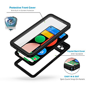 Lanhiem Pixel 4a 5G Case, IP68 Waterproof Dustproof Case [NOT Fit 4G Version] with Built-in Screen Protector, Full Body Protective Cover for Google Pixel 4a 5G Only, Black/Clear