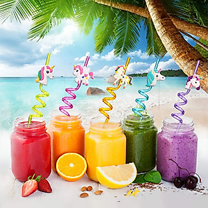 24 Reusable Unicorn Drinking Plastic Straws + 6 Temporary Tattoos for Girls | Birthday Party Supplies - Rainbow Unicorn Party Favors Decorations with 2 Cleaning Brush