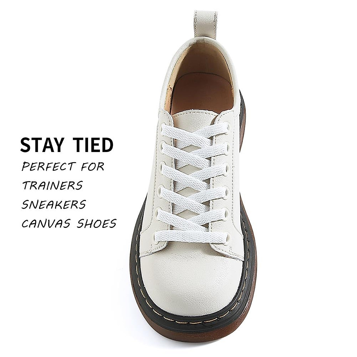 VSUDO 54" Flat Laces for Sneakers, White Shoelaces, Replacements Laces for Women or Men (1 Pair-White-137CM)