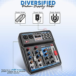 Pyle Professional Wireless DJ Audio Mixer - 6-Channel Bluetooth Compatible DJ Controller Sound Mixer w/ DSP Effects, USB Audio Interface, Dual RCA In, XLR/1/4" Microphone In, Headphone Jack- PMX44T.5