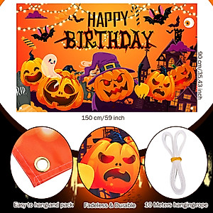 Halloween Birthday Party Decorations Halloween Birthday Banner Happy Birthday Halloween Backdrop for Outdoor Indoor Home Decor Halloween Birthday Party Decor, 35.4 x 59 Inch (Bat)