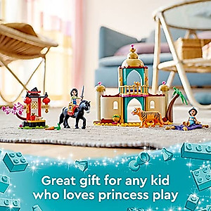 LEGO Disney Princess Jasmine and Mulan Adventure 43208 Palace Set, Aladdin & Mulan Buildable Toy with Horse and Tiger Figures, Gifts for Kids, Girls & Boys