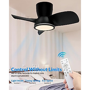 Ceiling Fan with Lights and Remote,30” Flush Mount Ceiling Fans Large Air Volume,4 Speeds,Reversible,Timer,Dimmable LED Lights,Super Quiet Low Profile Ceiling Fan with light for Bedroom Kitchen Patio.