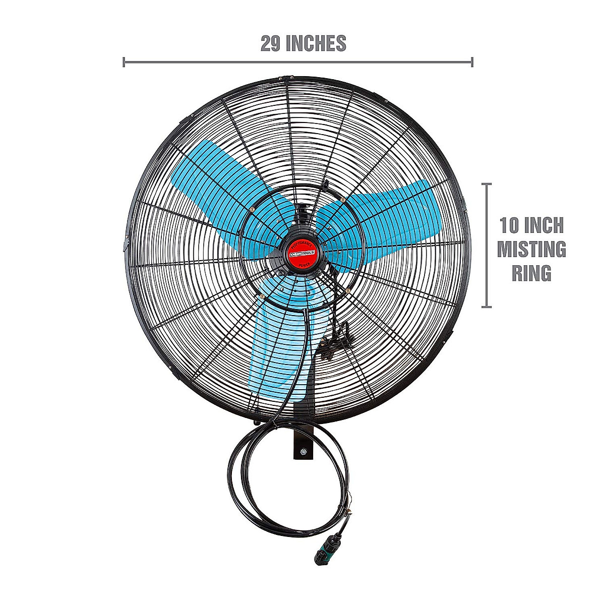 OEMTOOLS 23980 24" Oscillating Wall-Mount Misting Fan, Weather Resistant Outdoor Mister Metal 180 Degree Oscillation, 7200 CFM Max.