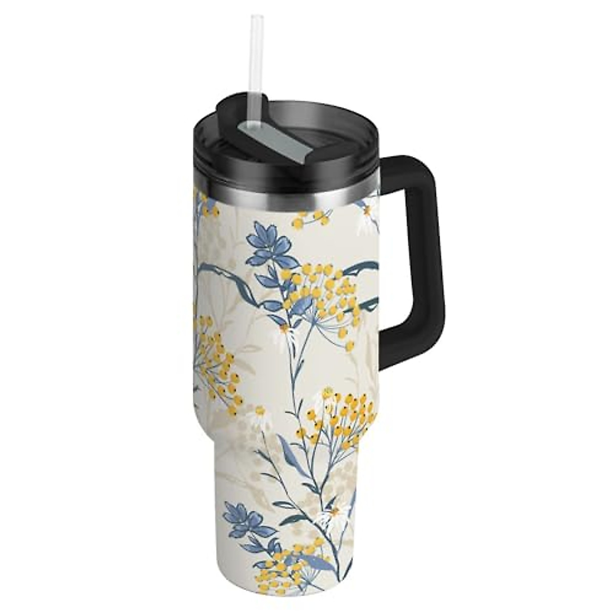 Yasala Car Tumbler with Handle Wildflowers Travel Mug Coffee Cup Insulated Beverage Container Mega Cup for Hot Cold Drinking Thermos Water Bottle Cupholder Friendly 40 oz