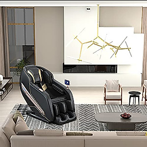 Real Relax PS6000 Zero Gravity Full SL Track Shiatsu Massage Recliner with Body Scan Handrail Shortcut Key Heat Foot Roller, Black 58.3D x 31.5W x 61.5H in