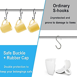 4 Inch S Hooks for Hanging with Safety Buckle, 10 Pcs Heavy Duty Metal S Hooks with Stopper Non Slip, Closet Hooks for Hanging Plants, Clothes, Kitchen Utensil, Pots, Pans, Bags (Black)