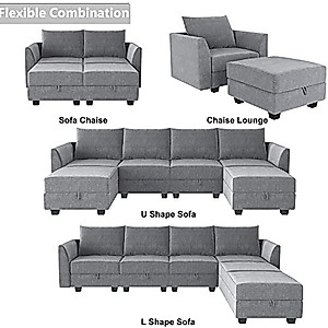 HONBAY Modern Fabric Middle Module for Modular Sofa Customizable Sectional Sofa Couch Accent Armless Chair, Grey