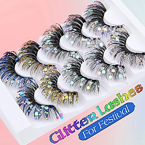Glitter Lashes Colored False Eyelashes Wispy Lashes 5 Pairs Dramatic Lashes Cat Eye Festival Lashes Pack 5 Style by Zegaine