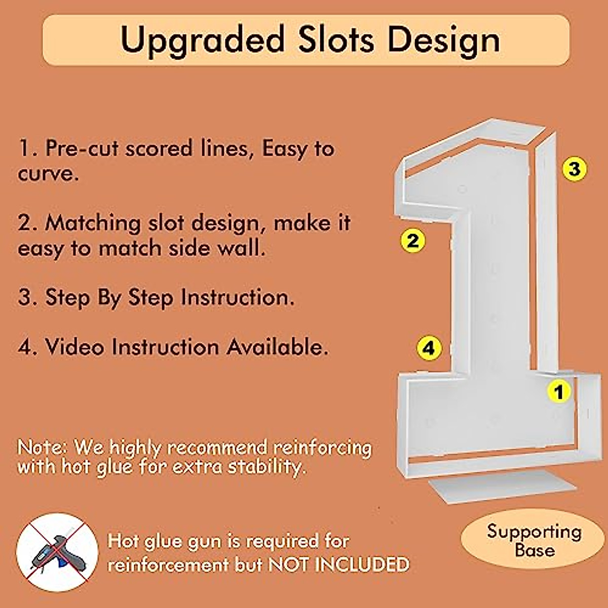 JoyBox Design 3FT Marquee Light Up Numbers Pre-Cut Frame Giant Marquee Numbers 1, Mosaic Numbers for Balloons, First 1st 21st Birthday Anniversary Decorations Party Decor