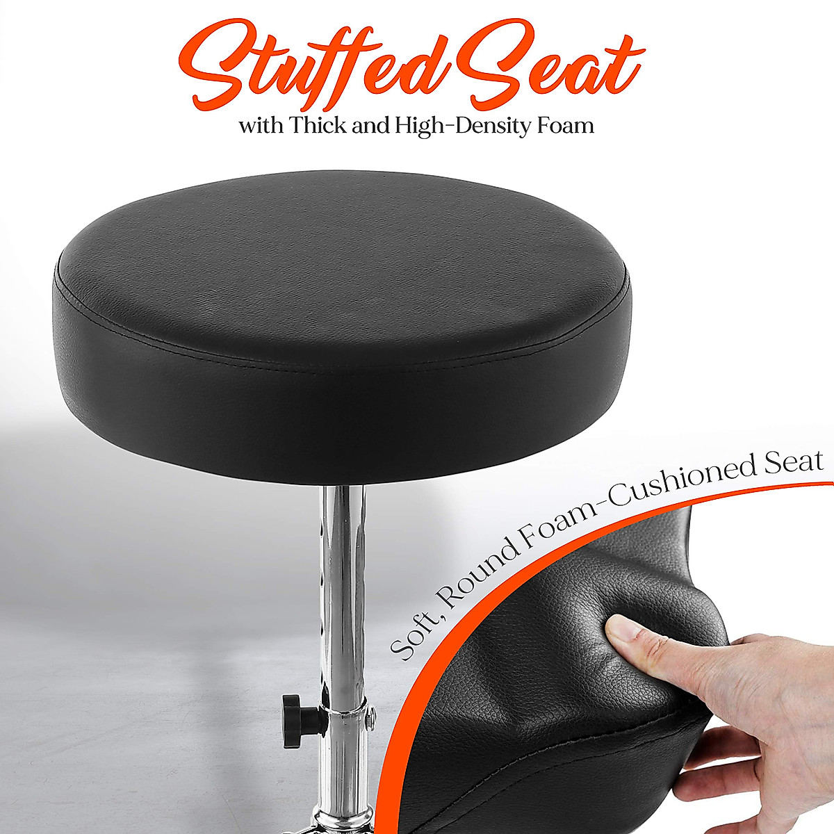 Pyle Adjustable Drum Throne Stool-Portable with Double-braced Tripod Legs, Foam-Cushioned Seat, Perfect for On Stage and in-Studio Use PSEATDRM28