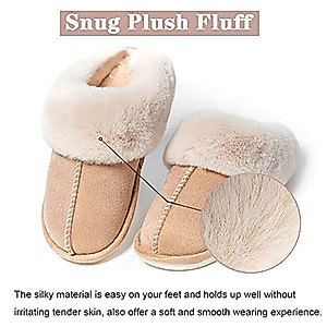 WATMAID Women's House Slippers Memory Foam Fluffy Soft Slippers, Slip on Winter Warm Shoes for Women, Khaki, 8-9 B(M) US