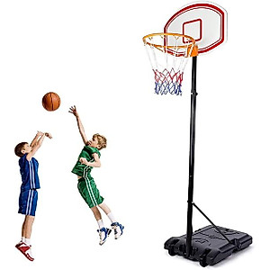 Portable Basketball Hoop, Adjustable Height, 28 inches Backboard Free Standing System w/Wheels Outdoor Indoor Basketball Training for Teenager, Black