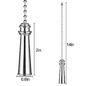 Dotlite Metal Ceiling Fan Pull Chain Set, Decorative Fan Pull Chain Pendant Extension, 12 Inches Lighting & Fan Beaded Ball Fan Pull Chain Extender Ornament with Connector, 2 Pack (Silver)