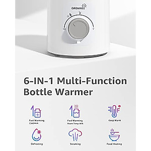 Bottle Warmer, GROWNSY 6-in-1 Fast Baby Milk Warmer for Breastmilk or Formula, Accurate Temperature Control, with Defrost, Sterili-zing, Keep, Heat Baby Food Jars Function