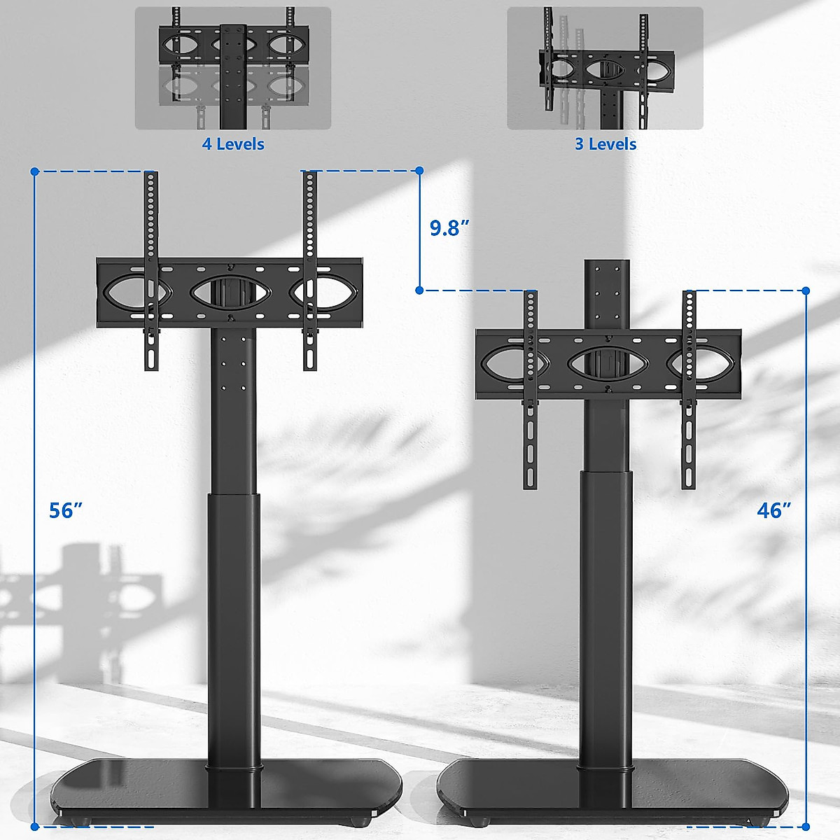 Rfiver Swivel TV Floor Stand with Mount for Apple TV/Roku Ultra, Universal for 32-65 Inch LCD LED Flat Screen, Height Adjustable TV Mount Stand with Shelf, Space Saving Corner TV Stand for Home Office