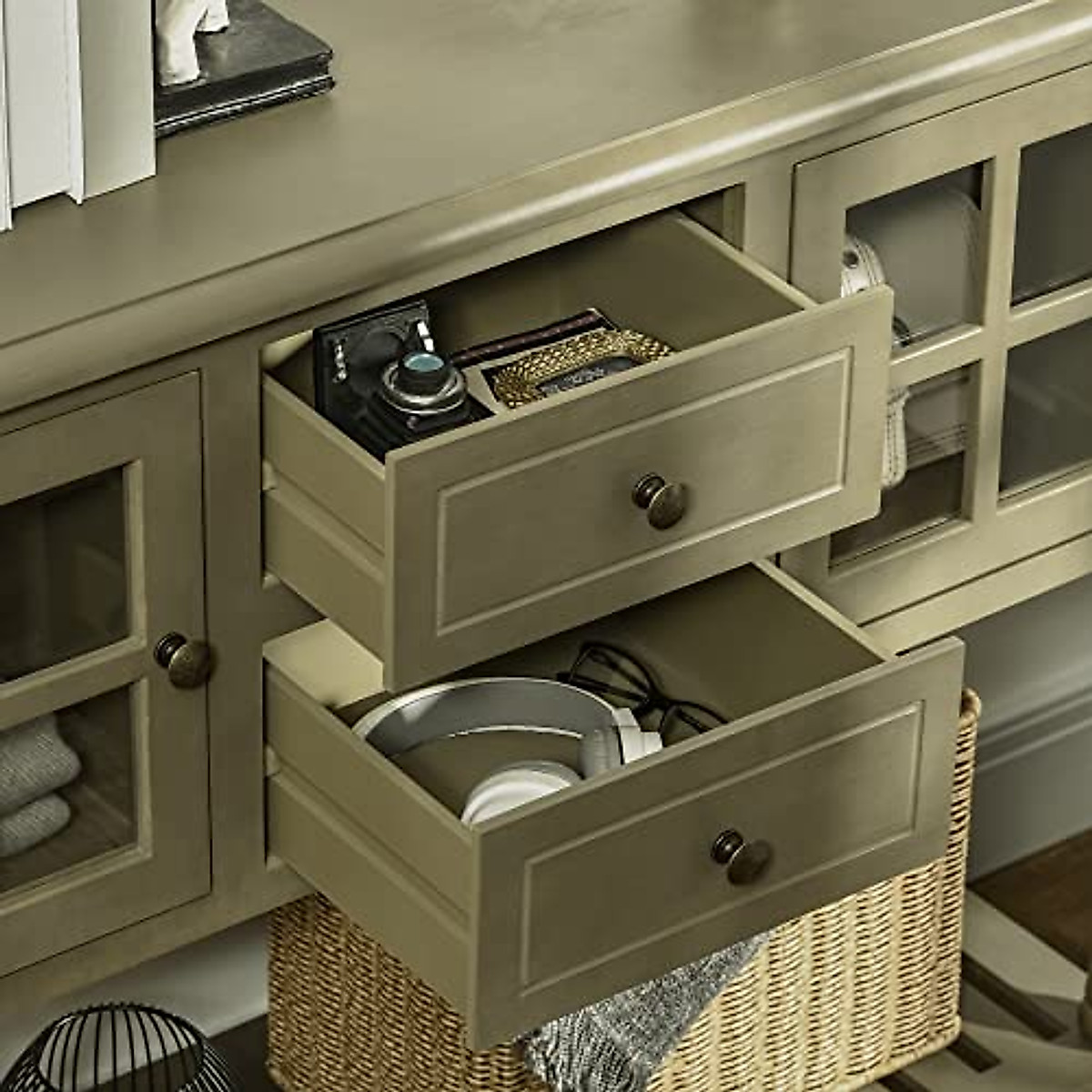 HOMCOM Vintage Console Table with 2 Drawers and Cabinets, Retro Sofa Table for Entryway, Living Room and Hallway, Light Grey