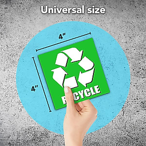 2 PC Recycling Stickers for Trash Can - 4 x 4 Vinyl Stickers - Waste Management Sticker - Trash Recycle Stickers - Green Recycling Bin Labels