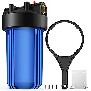 SimPure Whole House Water Filter Housing (DB10P), 10" x 4.5" Sediment Carbon Cartridge Universal Housing, Pre-Filtration System for Well and City Water, 1" NPT Port, Pressure Release