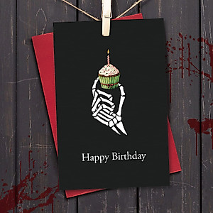 Ogeby Gothic Halloween Birthday Card for Women Men, Happy Bday Cupcake Skeleton Card, Funny Spooky Birthday Card Gifts for Husband Wife