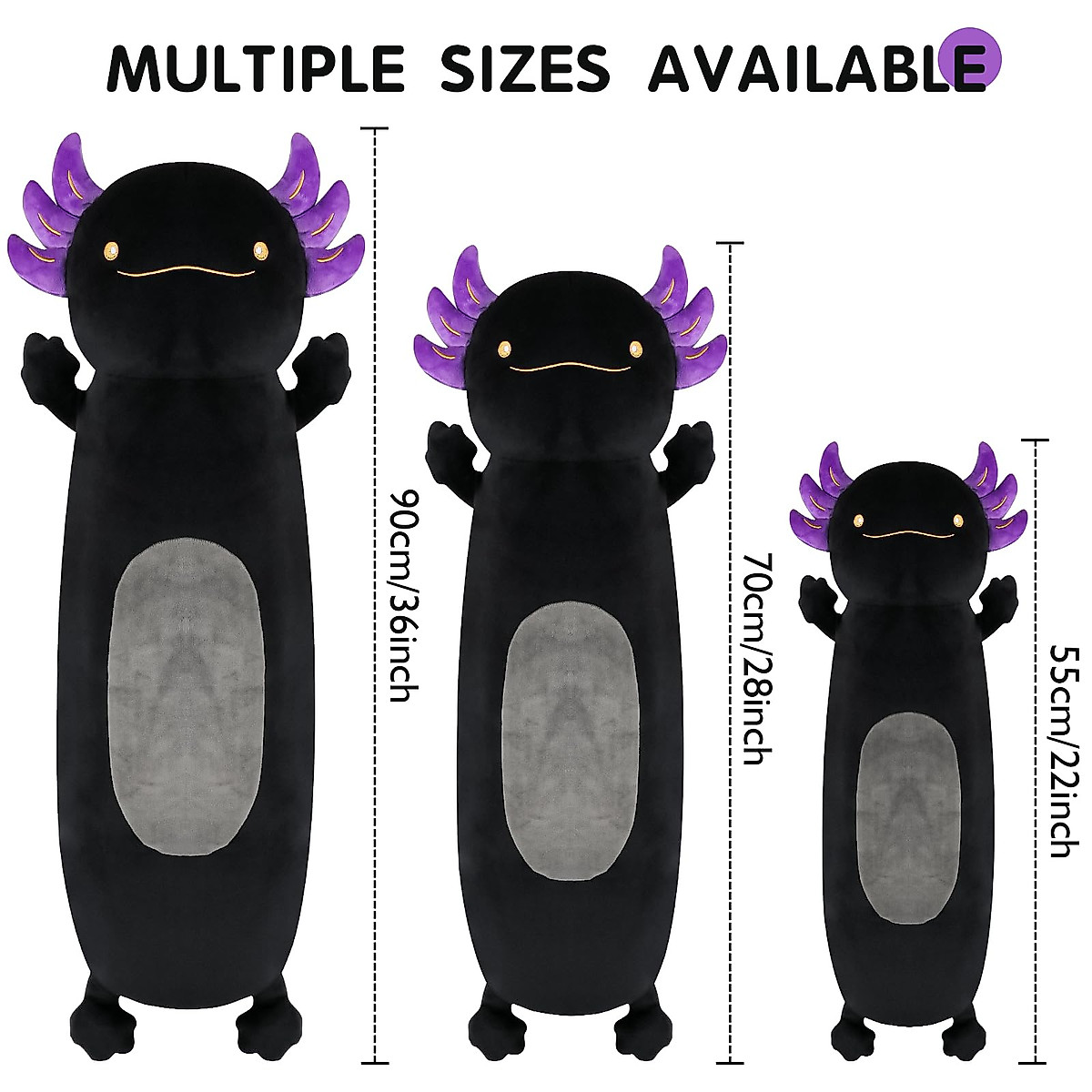Dalmao 36" Giant Black Axolotl Stuffed Animal, Cute Soft Long Axolotl Plush Body Squishy Pillow Big Plushies Toy, Gift for Kids, Boys, Halloween, Christmas, Thanksgiving, Birthdays